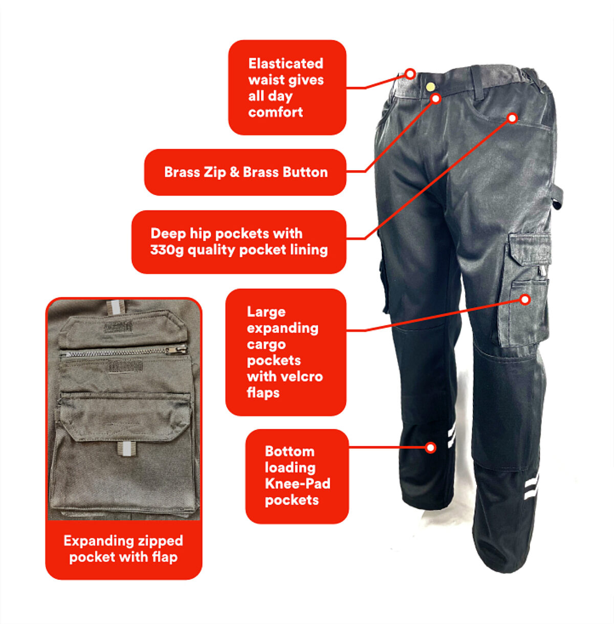 Multi Pocket Pro-Work Trousers 30" Leg